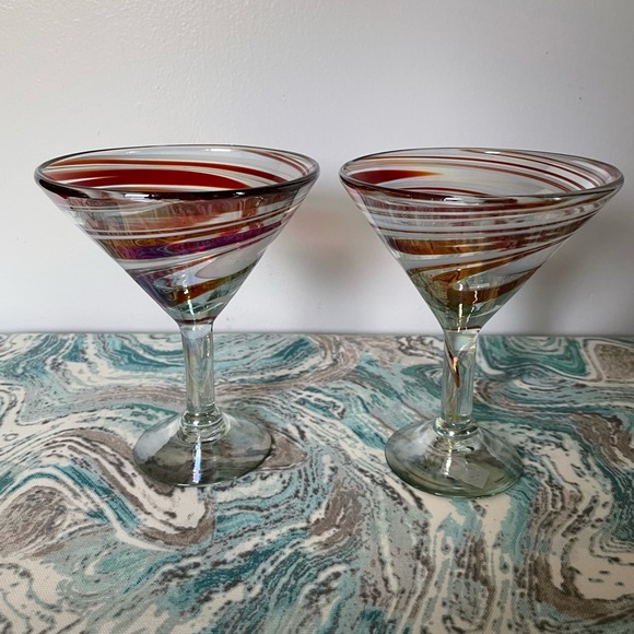Dining | Set Of 2 Mexican Red And White Swirl Martini Glasses | Poshmark